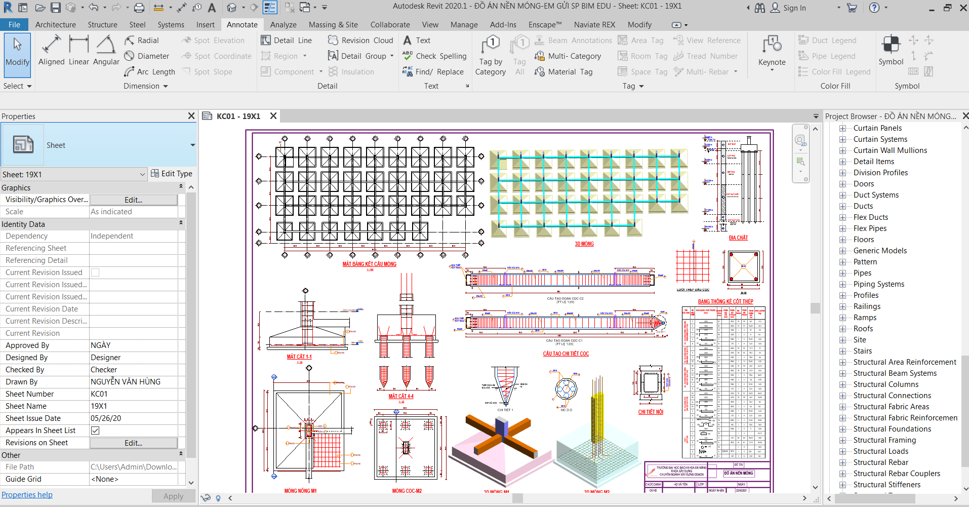 Đồ án nền móng bằng Revit - Bim House Education