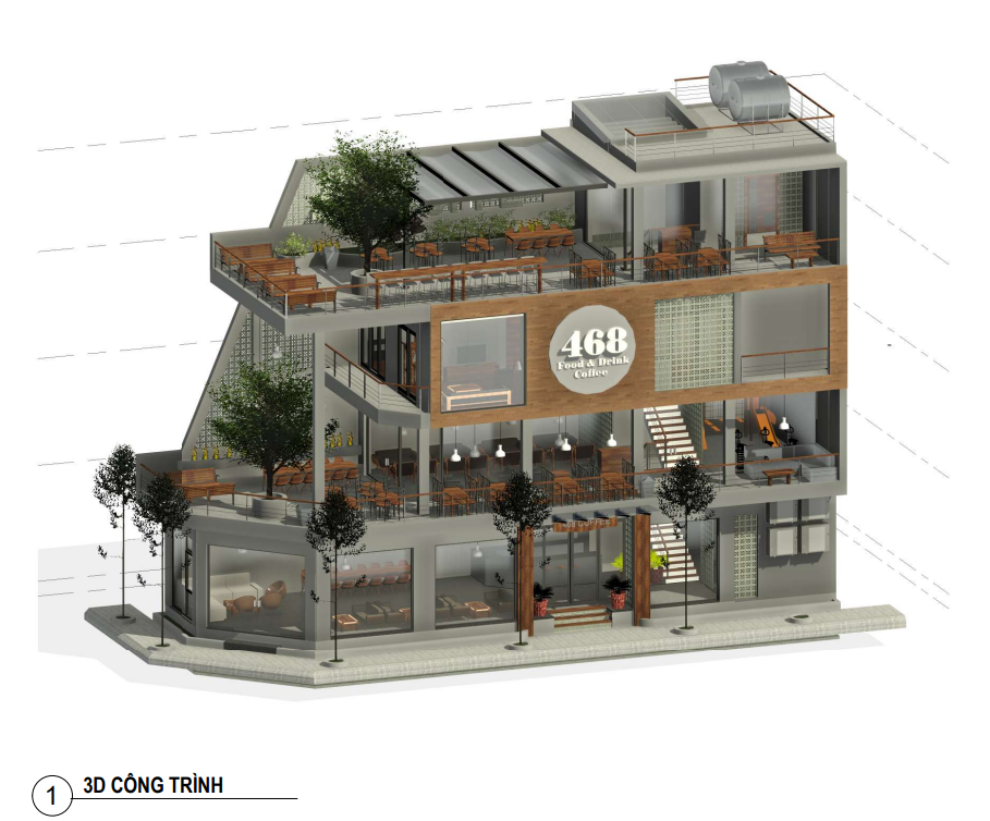 Chia sẽ miễn phí Hồ sơ Quán cafe bằng Revit đầy đủ - Bim House Education